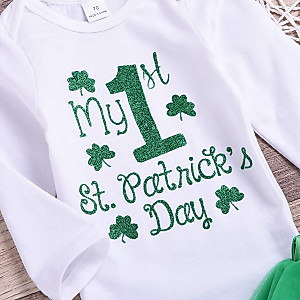 XFGLCK Newborn Baby Girls My 1st St.Patrick's Day Outfit Shamrock Rompers+ Tutu Tulle Skirt + Headband Outfits Set (Green, 0-3 Months)