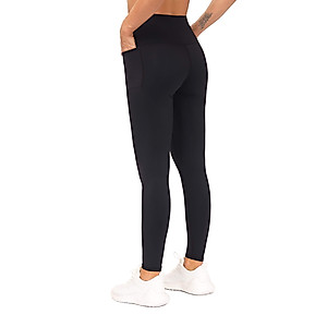 THE GYM PEOPLE Tummy Control Workout Leggings with Pockets High Waist Athletic Yoga Pants for Women Running, Fitness (Black-1, Large)