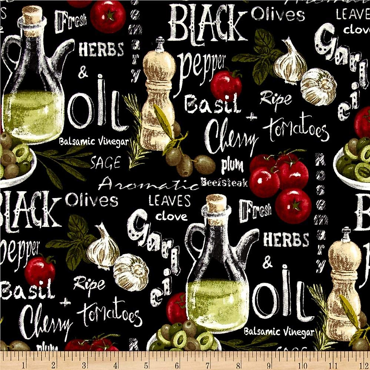 Farmer John Garden Vegetable Mix Black, Quilting Fabric by the Yard