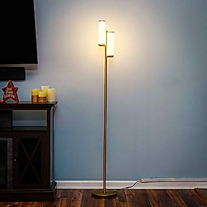 Brightech Gemini Floor Lamp, Dimmable Standing Lamp with Two Lights for Bedroom Reading, Modern Tall Tree Lamp for Offices, Mid-Century LED Lamp for Living Rooms, Great Living Room Decor - Gold/Brass