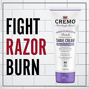 Cremo French Lavender Moisturizing Shave Cream, Astonishingly Superior Ultra-Slick Shaving Cream for Women Fights Nicks, Cuts and Razor Burn, 6 Fl Oz (Product Packaging Pay Vary)