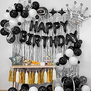 Black Happy Birthday Balloons Banner 16 Inch, Foil Balloons Personalized Name Letters Balloons Sign Birthday Party Decorations for Women Men Boys Girls