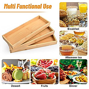 3 Pcs Bamboo Tea Serving Tray, Decorative Multi Use Bathroom Counter Tray with Edges Bamboo Vanity Tray for Dresser Counter Food Coffee Tea Snack Tissues Candles, 11 x 4 Inch
