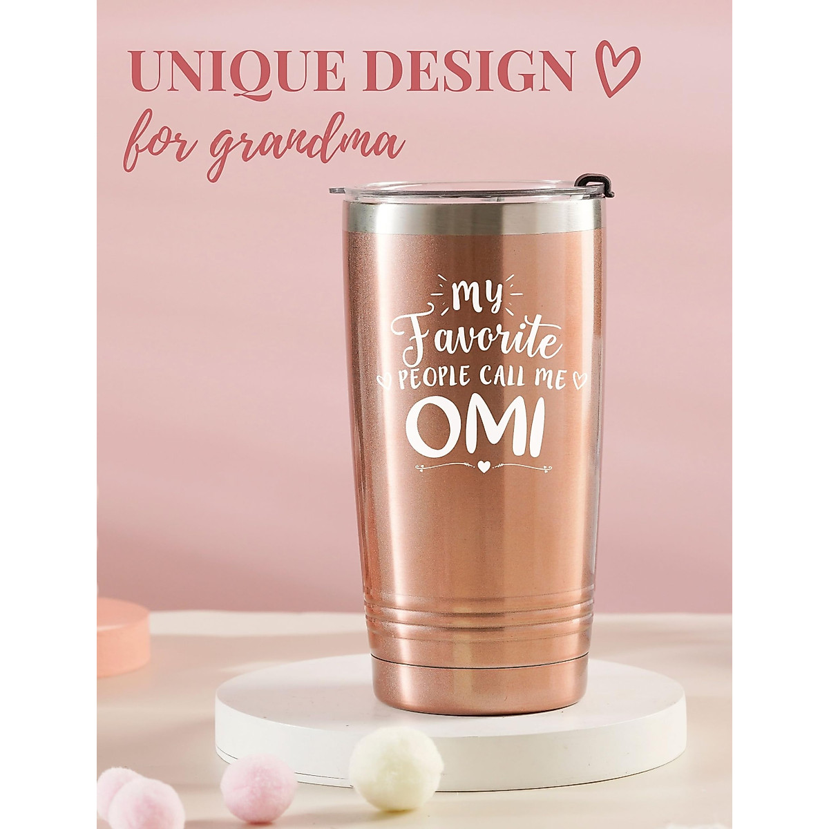 Onebttl Omi Gifts for Grandma, Insulated Stainless Steel Wine Tumbler with Lid, For Grandma on Birthday, Mother’s Day, Christmas gifts, Rose Gold, (20 oz) My favorite people call me Omi