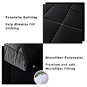 DOWNCOOL Queen Comforter Set -All Season Bedding Comforters Sets with 2 Pillow Cases-3 Pieces Bedding Sets Queen -Down Alternative Black/Grey Queen Size Comforter Sets(88"x90")