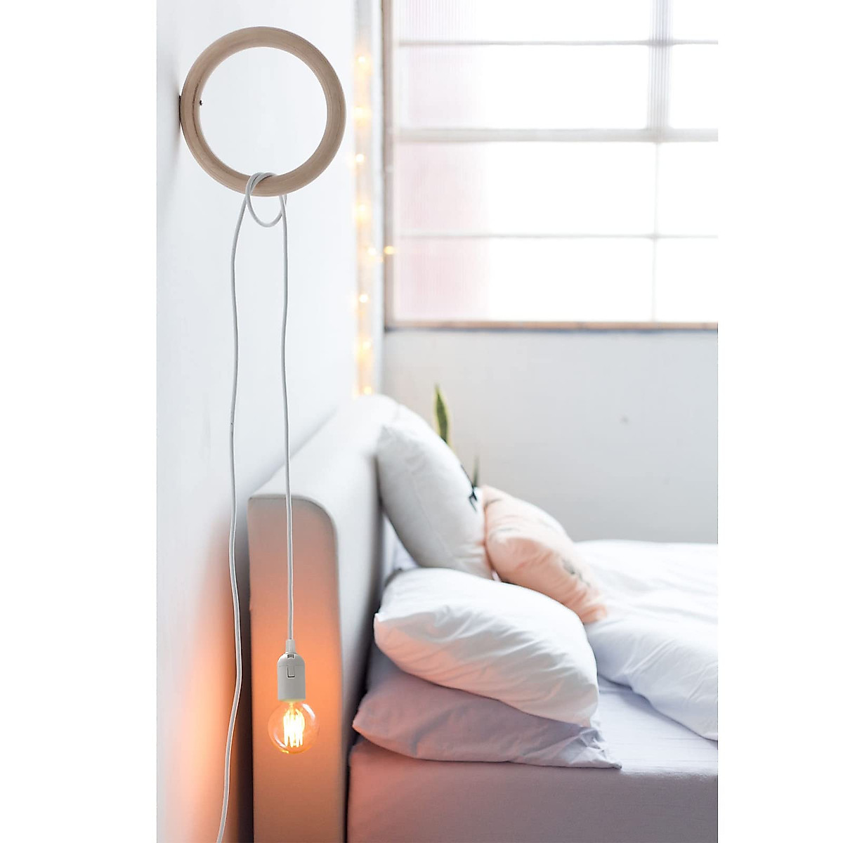 Plug in Hanging Light Kit, Retro Hanging Lights with Plug in Cord, E26 E27 Industrial Pendant Light Fixture, 9.8 FT Cord with On/Off Switch Hanging Lamp for Living Room Bedroom 2 Pack (White)