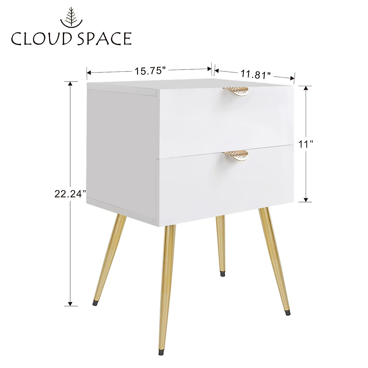 Cloud Space White Nightstand with Drawers, Mid Century Modern Bedside Table Set of 2, Wood Small Side End Table for Living Room, Patio,Dorm,Bedroom