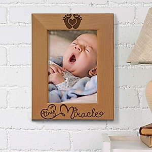 KATE POSH Tiny Miracle Engraved Natural Wood Picture Frame, New Baby Frame Gift, New Mom, New Dad, Newborn Baby Gift, Gender Reveal Gift (4x6 Vertical)