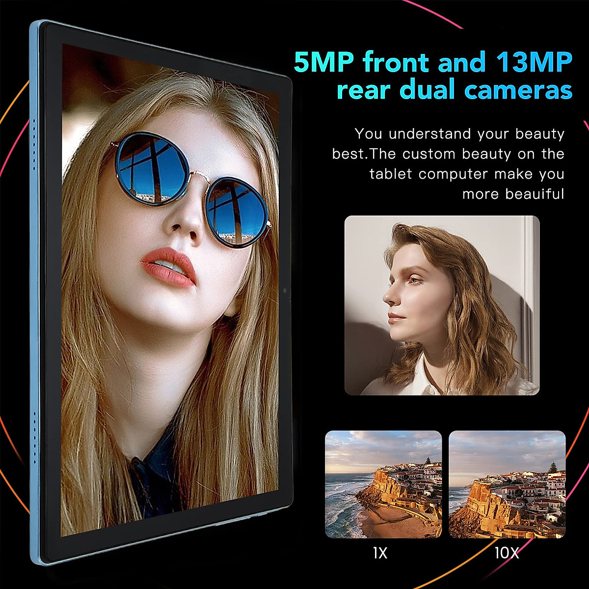 ASHATA Android Tablet 10 Inch, Octa Core, 8GB RAM 128GB ROM, 2.4G 5G Dual Band WiFi 4G Tablet Computer, 5MP 13MP Dual Camera, 8800mAh Battery, GPS FM BT, Gravity Sensing, US (Blue)