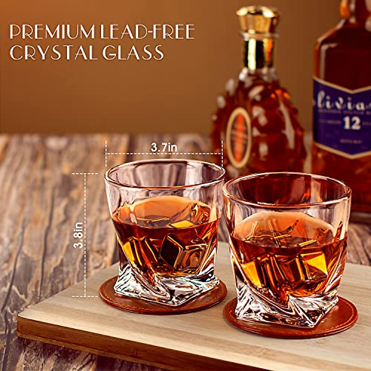 Whiskey Gifts for Men Dad, Whiskey Set with Leather Box, 6 Whiskey Stones, 10 OZ Whiskey Glass, Whiskey Stones Gift Set for Men, Husband, Boyfriend, Birthday, Anniversary, Father's Day or Christmas