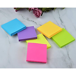 Sticky Notes 6 Bright Color 6 Pads Self-Stick Notes 3 in x 3 in, 100 Sheets/Pad