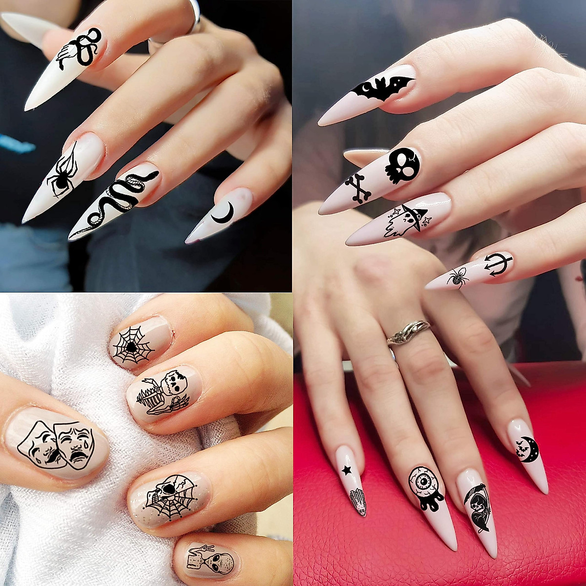 COKTAK 6 Sheets Halloween Style Nail Art Stickers Decals for Women Manicure, Funny Self-Adhesive Skull Skettlon Ghost Nail Decals Stickers, Blood Scar Wound Snake Nail Decoration Accessories Supplies