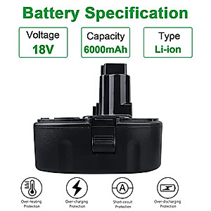 PDstation 【Upgraded to 6000mAh】 2Pack DC9096 DC9098 Battery Li-ion Replacement for Dewalt 18V Battery DC9098 DC9099 DE9039 DE9096 DE9098 DW9099 DW9098 Compatible with Dewalt 18V Tools