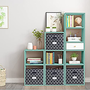 homyfort Cube Storage Organizer Bins 13x13 - Fabric Storage Cubes Bin Foldable Baskets Square Box with Labels and Dual Plastic Handles for Shelf, Nursery, Cabinet, Clothes, Toys, Set of 4 (Grey)