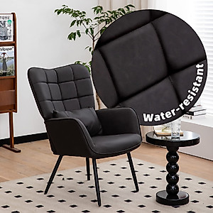 MFFM Leather Armchair, Modern Accent Chair High Back, Living Room Chairs with Metal Legs and Soft Padded, Sofa Chairs for Home Office,Bedroom,Dining Room