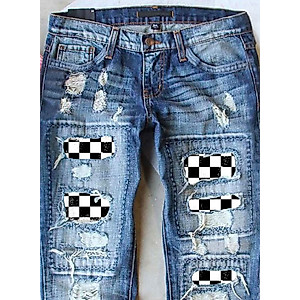 EVALESS Ripped Jeans for Women Boyfriend Distressed Patchwork Print Democracy Mom Jeans 2023 Fashion Wide Leg Losse Baggy Racing Denim Pants with Hole Blue Medium