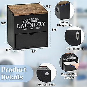 Dryer Sheet Container for Laundry Room Organization, Laundry Pods Container with Lid and Drawer, Laundry Detergent Dispenser Organizer Box, Wood Dryer Sheet Holder for Laundry Room Decor (Black)