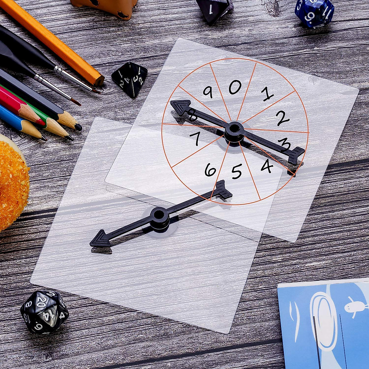 Gejoy 5 Packs Transparent Spinners Dry Erase Math Spinner with Rotating Arrow for Teaching