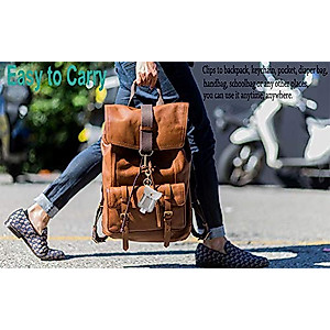 SANJINFON Portable Squeeze Bottles 2oz with Leather Case Keychain, Empty Travel Bottle Holder for Hand Sanitizer & Essential Oil, Refillable Bottle Clips to Diaper Bag, Travel Bag (Black&Brown&Silver)