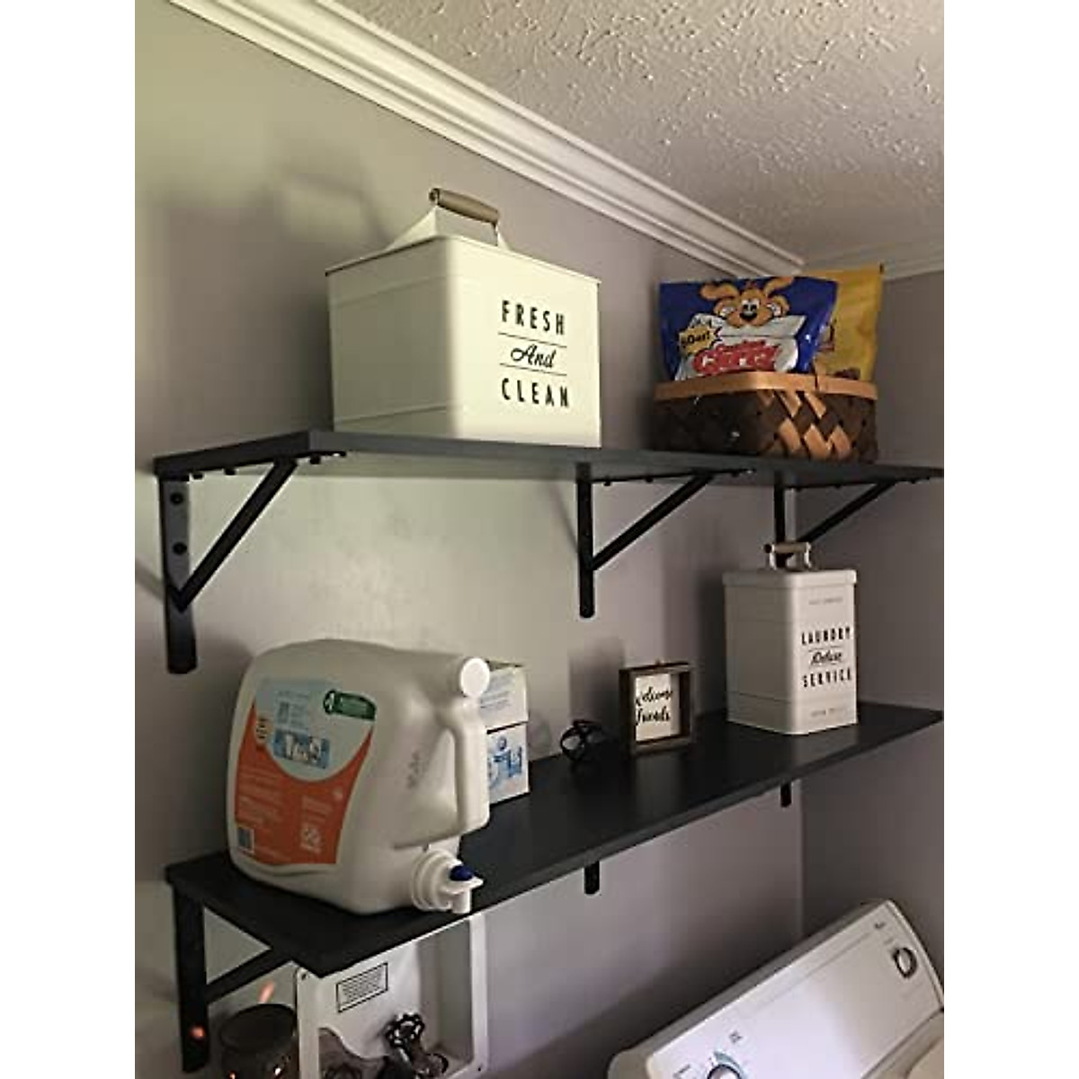 HOME MASTER HARDWARE Heavy Duty Shelf Brackets 12 inch x 8 inch Metal Shelves Supports 90 Degree Triangle Wall Mount Angle L Bracket for Floating Shelving with Screws Black 10-Pack