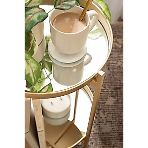 Kate and Laurel Celia Transitional Round Accent Tray Table with Magnetic Removable Tops and Foldable Base, 16x16x25, Gold