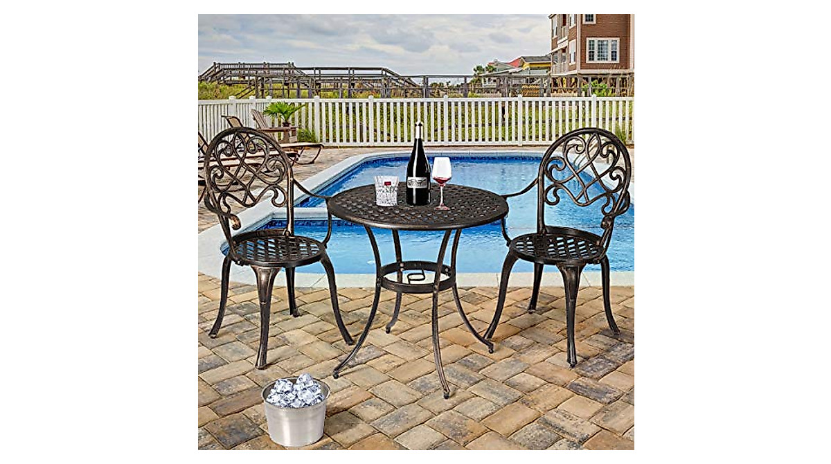 Giantex Outdoor Bistro Set | Cast Aluminum & Ice Bucket Table