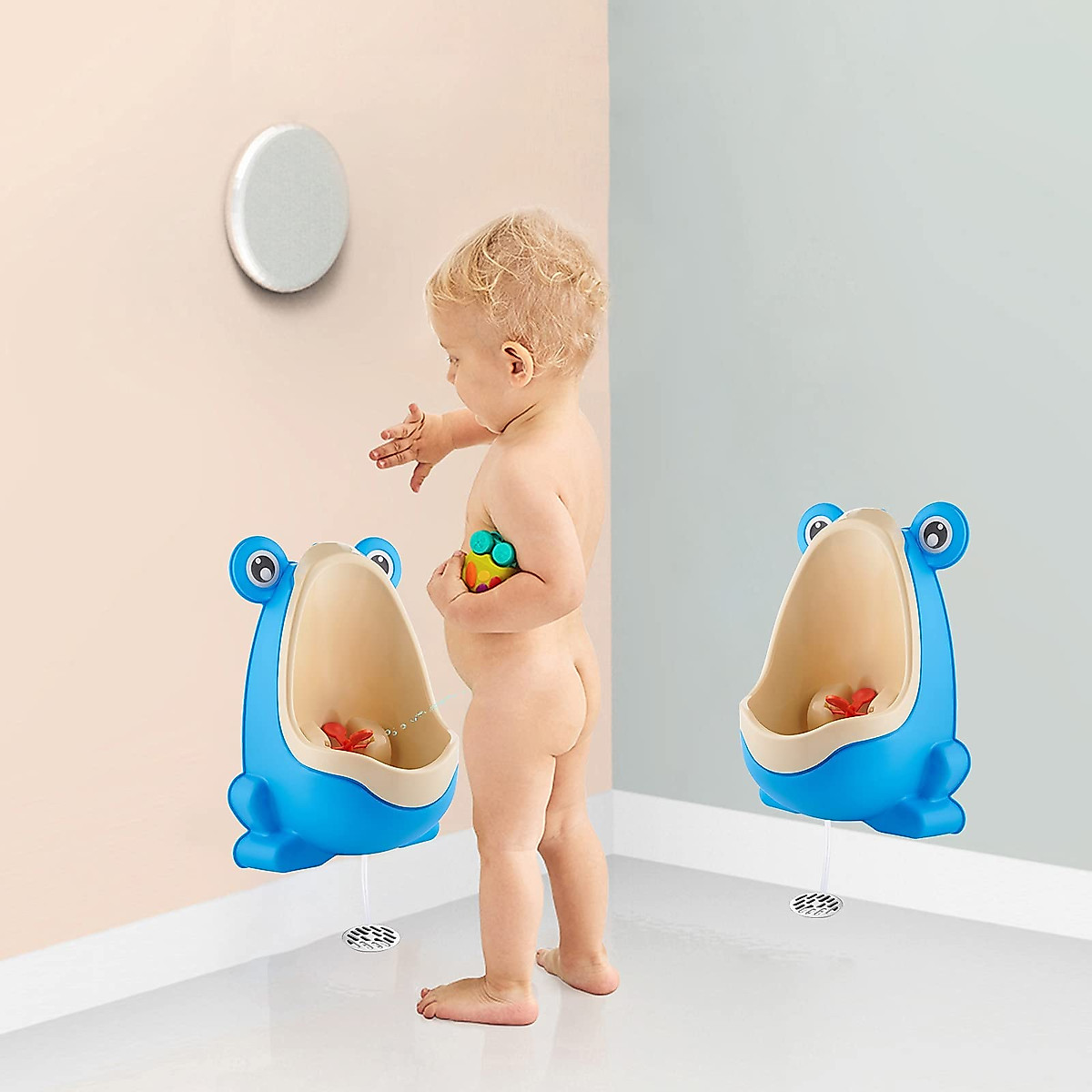 Facelivo No-Touch Cleaning Cute Frog Potty Pee Training Urinal for Toddler Boys, with Funny Aiming Target - Blue