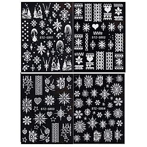 3D Embossed Christmas Nail Art Stickers Decals 4 Sheets 5D Self-Adhesive Pegatinas Uñas Holiday Snowman Snowflakes Nail Supplies Nail Art Design Decoration Accessories