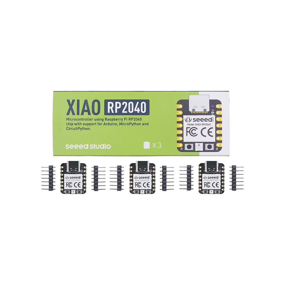 Seeed Studio XIAO RP2040 Microcontroller with Dual-Core ARM Cortex M0+ Processor, Supports Arduino, MicroPython and CircuitPython with Rich Interfaces, 3pcs.