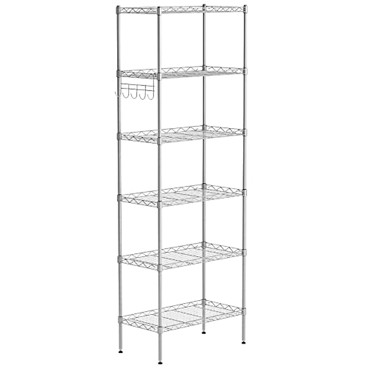 Auslar Metal Storage Shelves 6 Tier Wire Shelving Unit - Metal Racks for Storage with Adjustable Level Feet and Hanging Hooks, Chrome, Grey (24.26" L x 11.5" D x 63" H)