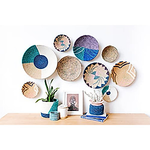 16" X-Large African Basket- Muyumbu/Rwanda Basket/Woven Bowl/Sisal & Sweetgrass Basket/Blue, Teal, Tan, White