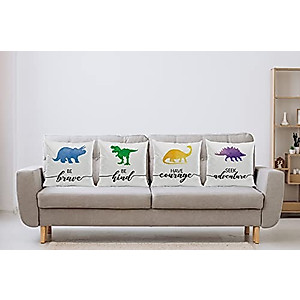 Inspirational Dinosaurs Be Brave Be Kind Have Courage Seek Adventure 18''x18''Set of 4 Throw Pillow Case Decorative Home Bedroom Kid’s Room Cushion Cover,Sofa Bed Couch Decor,Boys Kids Teenage Gift