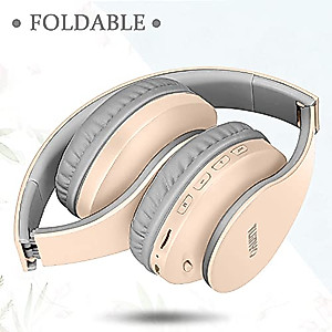 TUINYO Wireless Headphones Over Ear, Bluetooth Headphones with Microphone, Foldable Stereo Wireless Headset-Rose Gold/Apricot