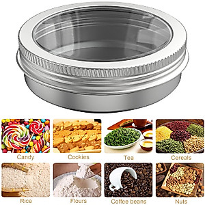 20 Pcs 4 Ounce aluminum Tins Jars Containers Round Clear Top Screw Lids Containers for Cosmetic, Salves, Balms, Lip Balm, Spices or Others, Silver