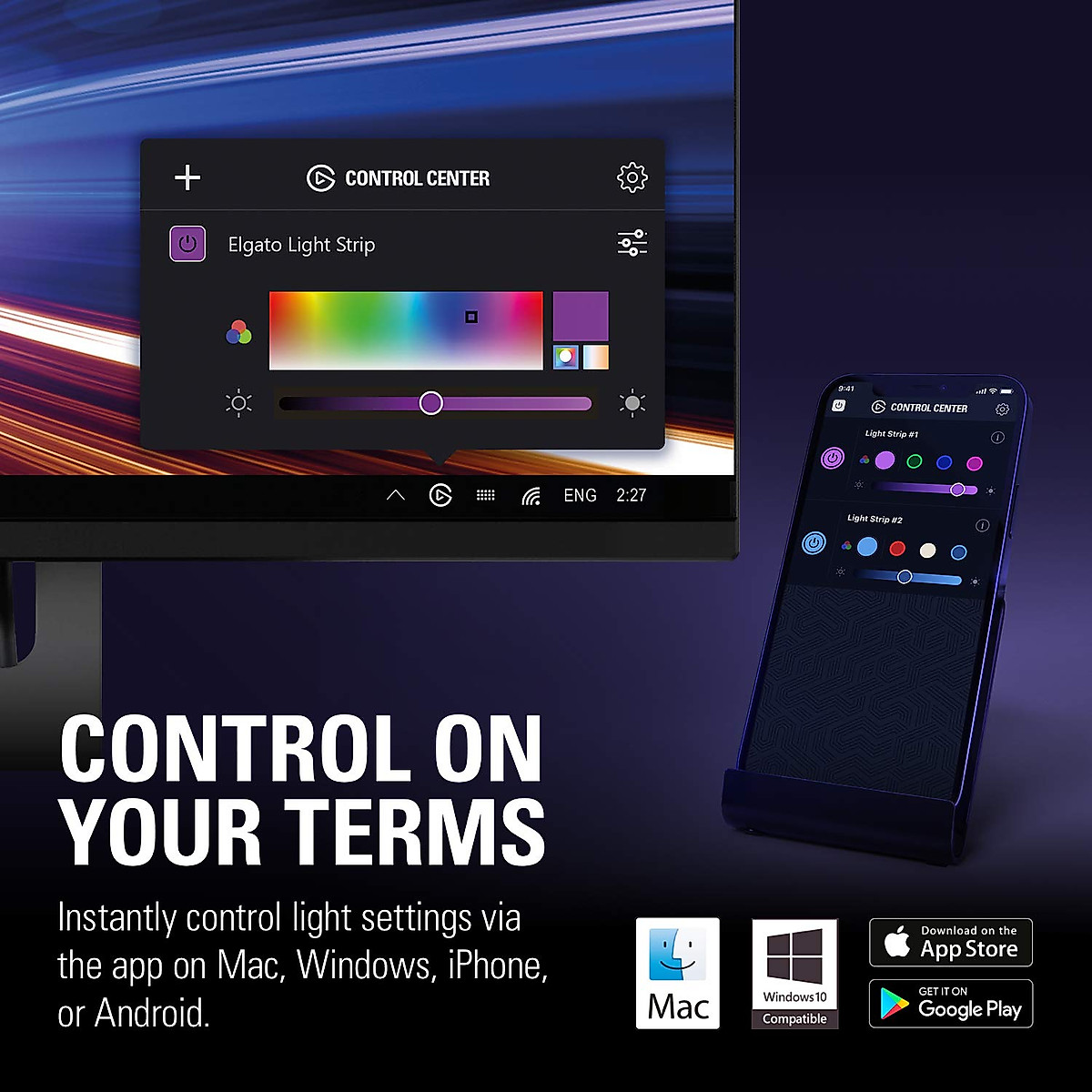 Elgato Light Strip - Smart Light with 16 million colors through RGBWW LEDs including Warm/Cold White, App-Control via iOS/Android, PC/Mac, Stream Deck, perfect for Gaming, Streaming and Home Setups