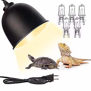 Reptile Light Fixture w/ 5pcs Uniform UVB UVA Bulbs 5.5inch Deep Dome Reptile Habitat Heat Lamp Turtle Basking Light for Tortoise Lizard Gecko Snake Bearded Dragon Terrarium Aquarium Tank etc