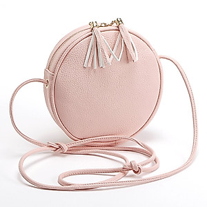DukeTea Small Circular Crossbody Purse for Teen Girls, Mini Crossover Phone Shoulder Bag for Women (Pink)
