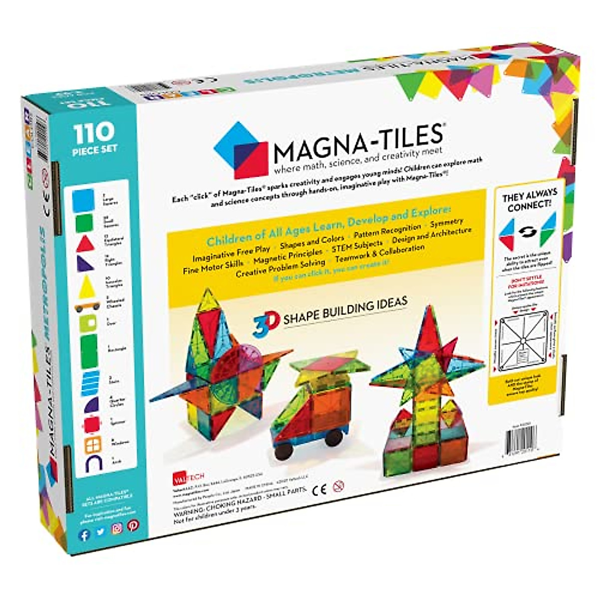 Magna-Tiles Metropolis Set, The Original Magnetic Building Tiles For Creative Open-Ended Play, Educational Toys For Children Ages 3 Years + (110 Pieces)2, Multi-color,17.5 x 3 x 14 inches