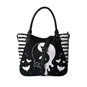 Lost Queen Gothic Stripe Tote Bat Handbag Yin Yang Shoulder Bag Crossbody Purse