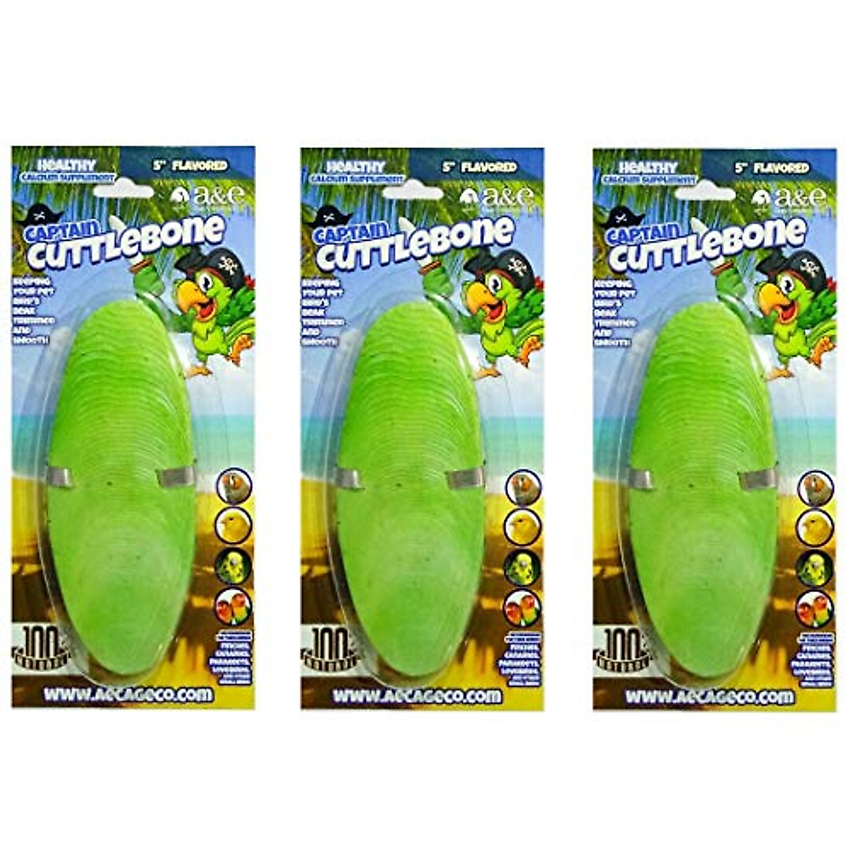 A&E Cage Company 3 Pack of Flavored Captain Cuttlebones, 5 Inch, for Finches, Canaries, Parakeets, and Lovebirds