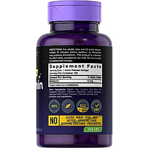 Melatonin 12 mg | 180 Softgel Capsules | Adult Extra Strength Support Supplement | Non-GMO, Gluten Free | by Carlyle