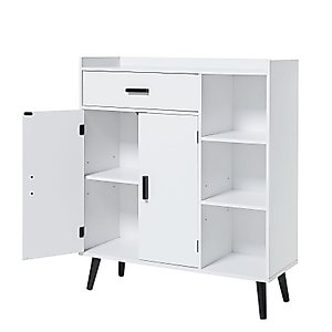 usikey Storage Cabinet, Floor Storage Cabinet with 1 Large Space, 2 Doors & 3 Shelves, Bathroom Storage Cabinet, Cabinet for Living Room, Entryway, Office, White