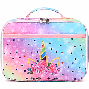 CAMTOP Kids Lunch Box Girls Boys Insulated Bag Reusable Lunch Containers Kit for School Travel Thermal Meal Boxs (Rainbow 1)