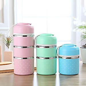 TiLeMiun 3-Tier Thermal Lunch Box For Food, Portable Insulated Lunch Container, Stackable Bento Lunch Box For Aldults To Work, Leakproof Stainless Steel Food Container With Bag & Utensils (Blue 71oz)