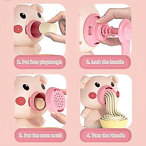 Dough Toys for Kids,GUFUL 43 Pcs Color Dough Piggy Noodle Machine and Ice Cream Maker Kitchen Creations Playset with 24 Cans Dough Birthday for 2-8 Year Old Girls Boys Kids Toddlers