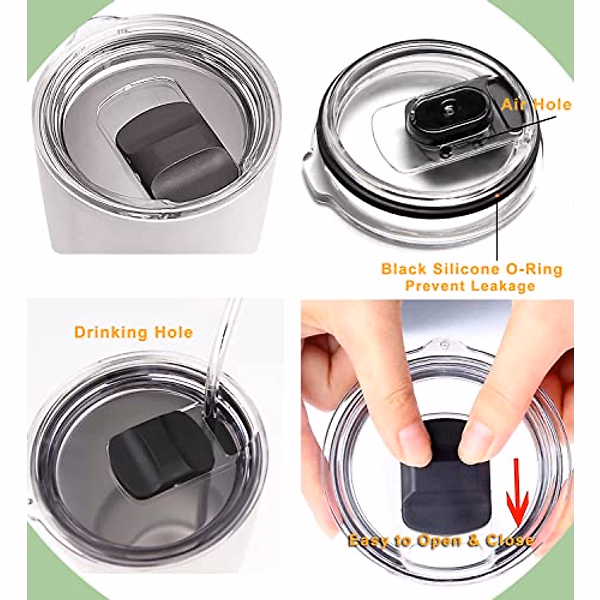 Maiwj 2 Pack Magnetic Tumbler Lids, 20 oz Replacement Lids for YETI Rambler, Ozark Trail, Old Style Rtic, Tumbler Lids Magnetic Slider Switch Spill Proof Tumbler Cover (20oz)