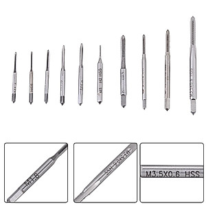 Mini Metric HSS Thread Tap Set, M1 M1.2 M1.4 M1.6 M1.7 M1.8 M2 M2.5 M3 M3.5 Drill Tap Bit, 10pcs Machine Hand Threading Tool for Wood, Plastic, Metal