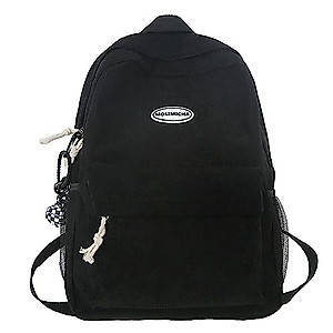 JHTPSLR Light Academia Aesthetic Backpack Corduroy Preppy Backpack Vintage Aesthetic Backpack Book Bags Solid Backpack Supplies (Black)