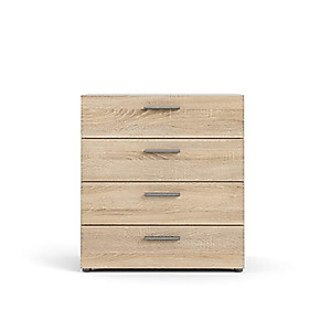 Tvilum Bedrooms, Living Areas, or Entryways, Silver Handles, Steel Brackets at Bottom 4 Drawer Chest, 15,85 in D x 26,81 in H x 31,57 in W, Oak
