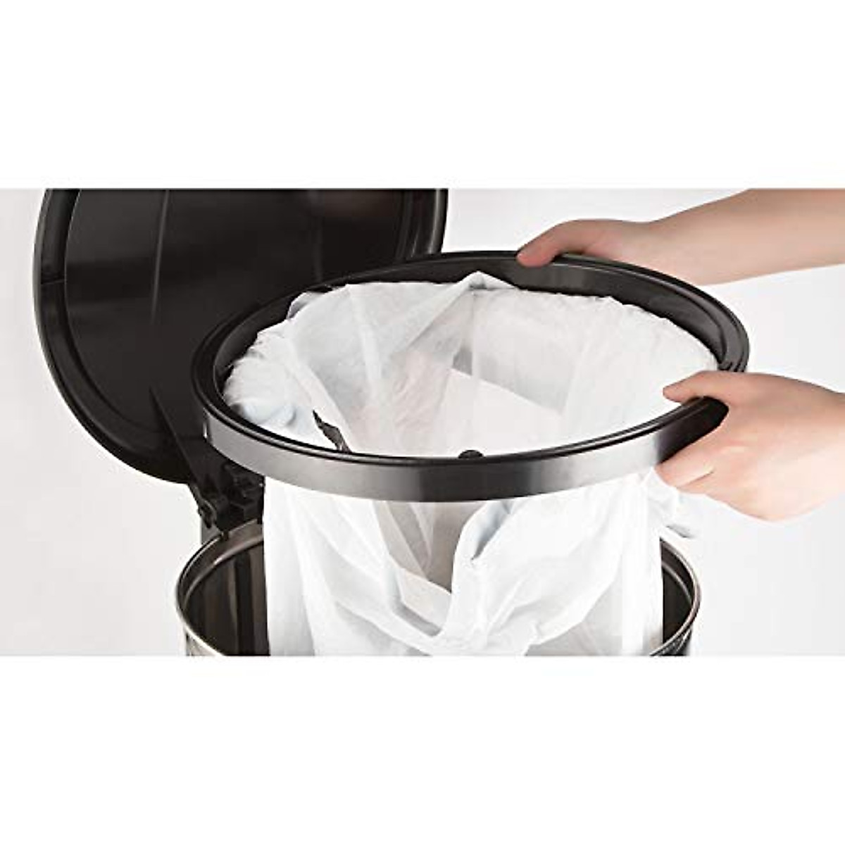 NINESTARS TTT-45-8 Automatic Tap Sensor Trash Can, 12 Gal 45L, Stainless Steel Base (Round, Black Lid)